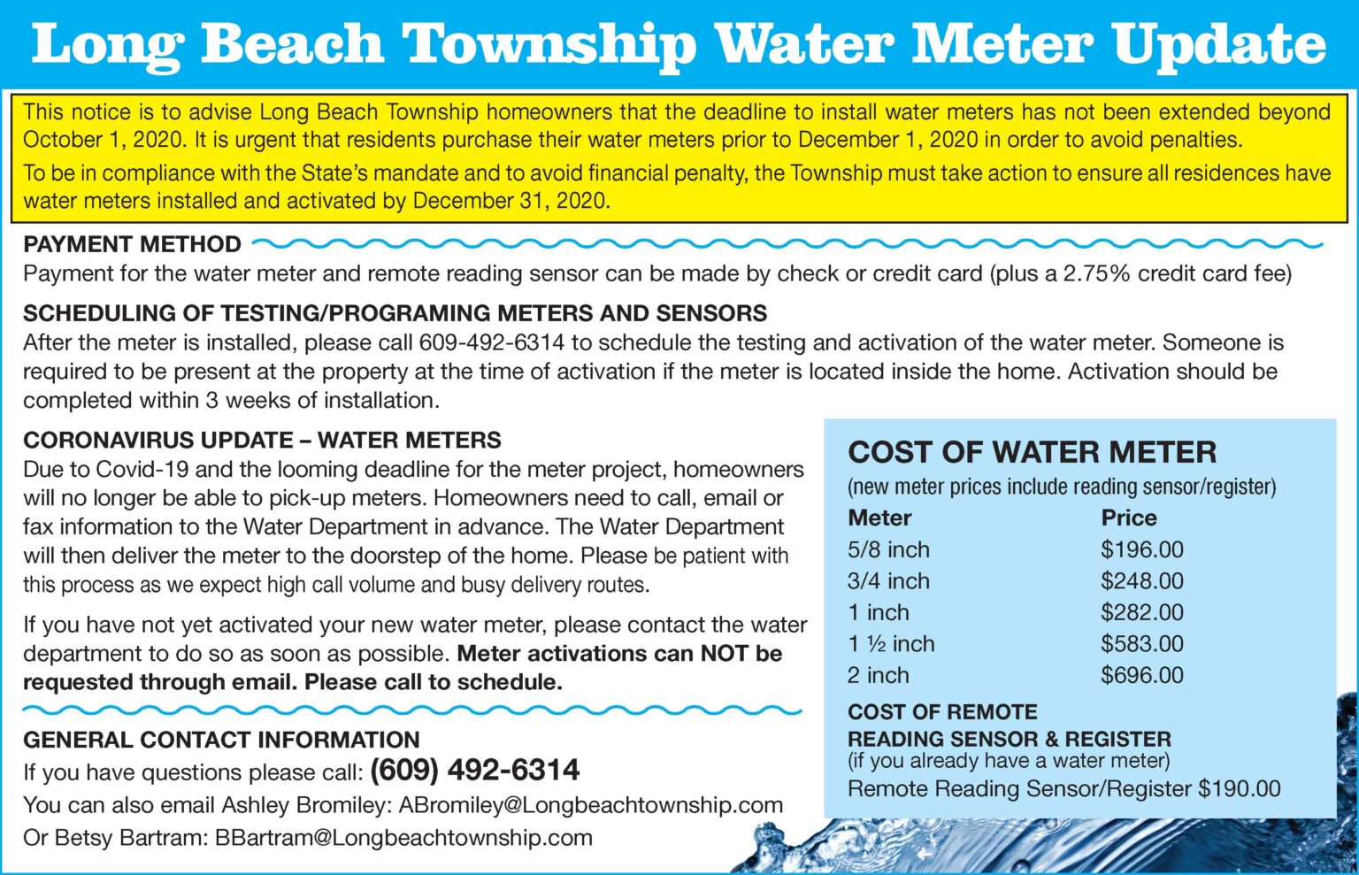 Water Meter Update – Long Beach Township
